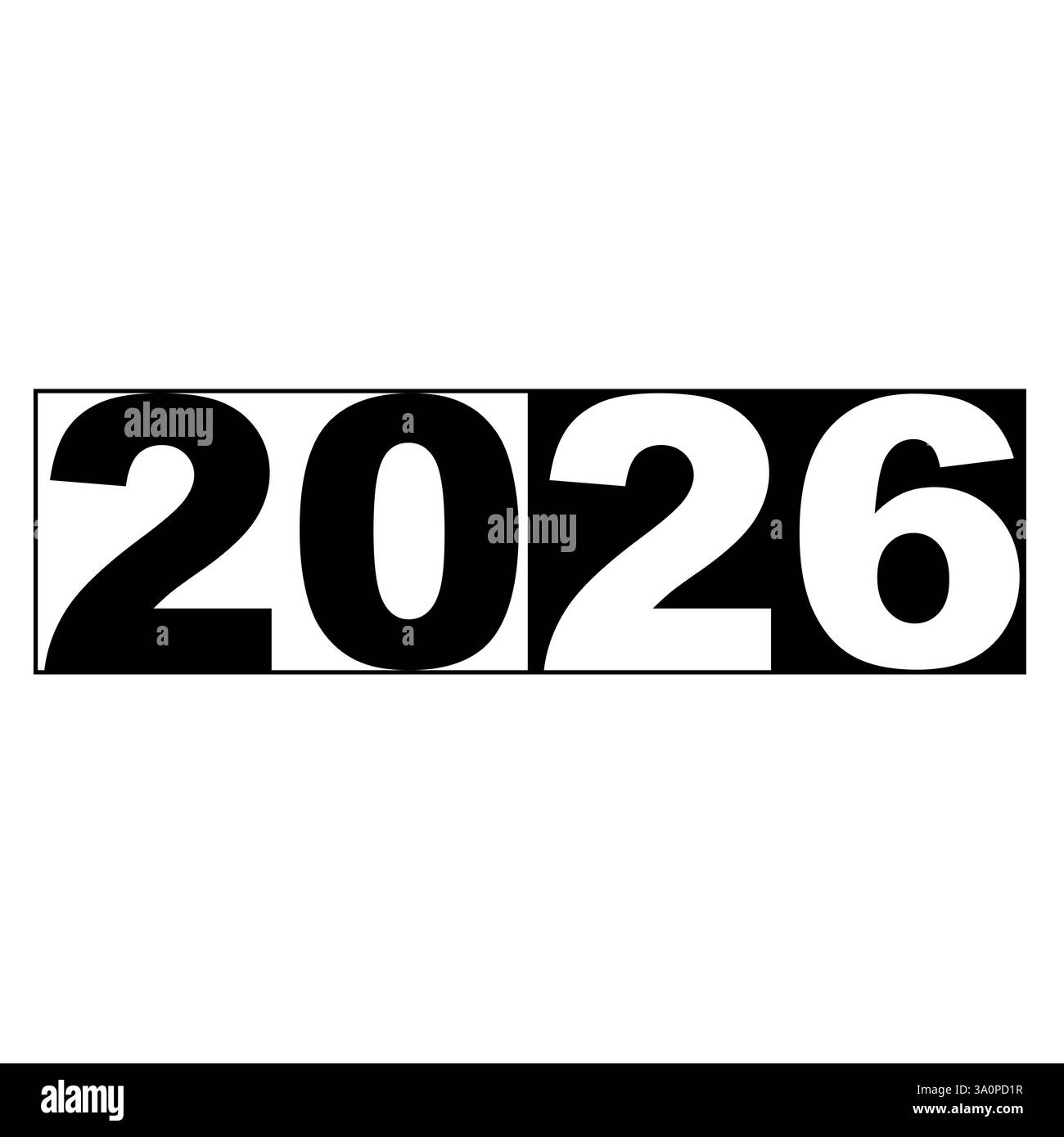 Bold Black and White 2026, Modern 2026 Year Simple Outline Stock Vector ...
