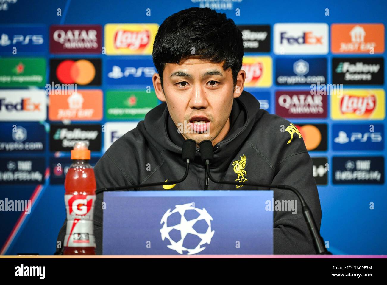 Wataru ENDO of FC Liverpool during the Liverpool press conference ahead ...