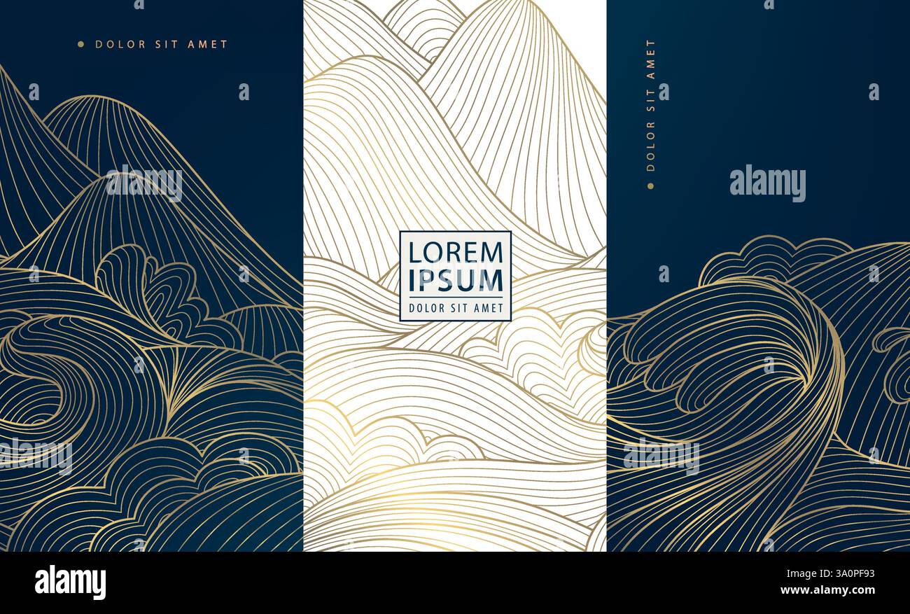 Vector wave line abstract background, modern art japanese pattern. Sea ...