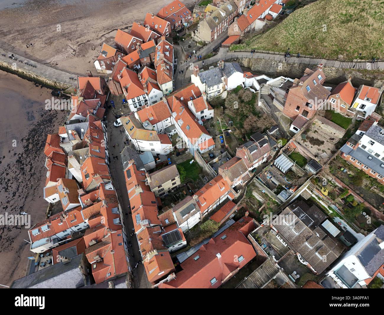 Aerial view of Whitby seaside town the river Esk, North Yorkshire Stock ...