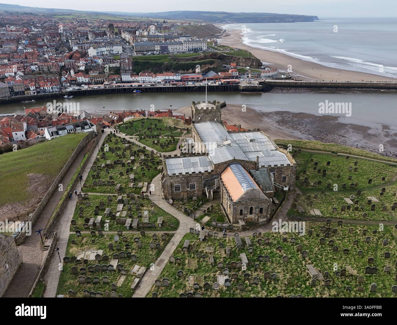 Aerial view of St Mary's Church Whitby Stock Photo - Alamy