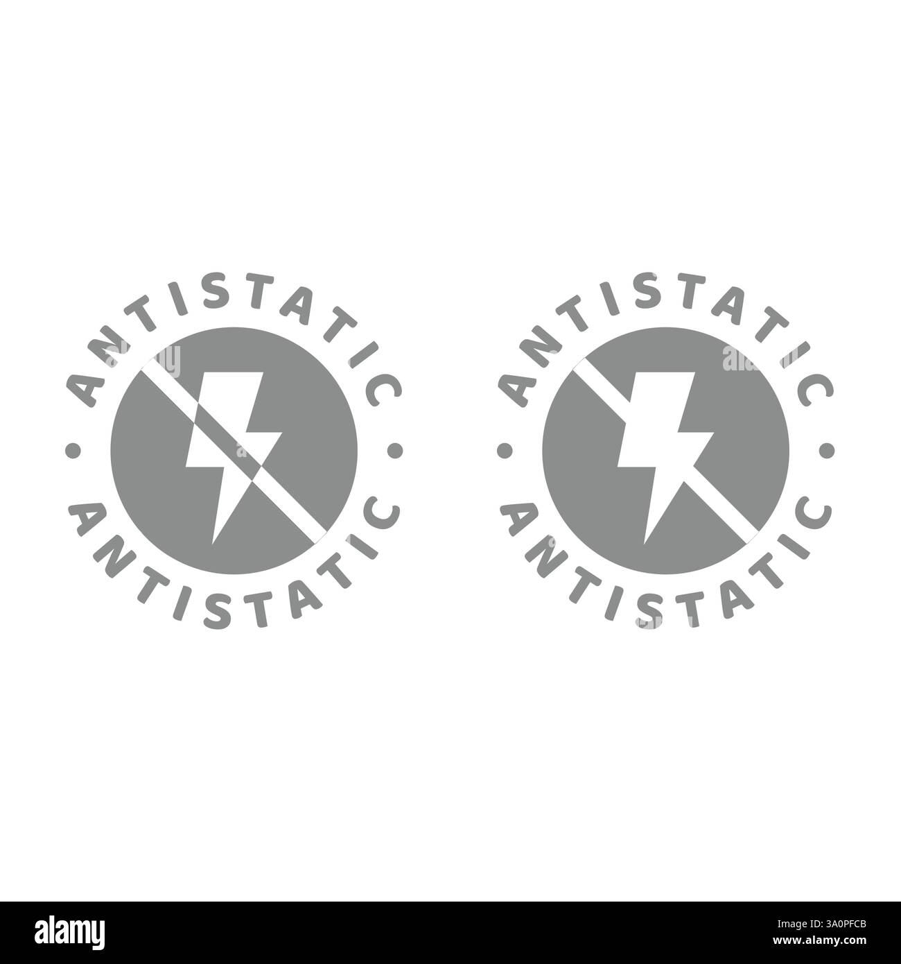 Antistatic vector label set. Anti-static material or spray icon labels ...