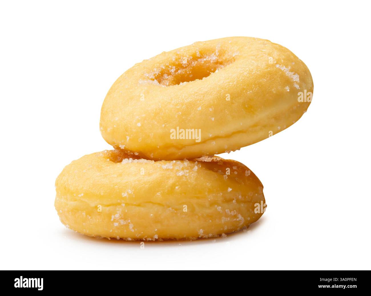 Side view of brown sugar glazed cinnamon donuts in stack is isolated on ...