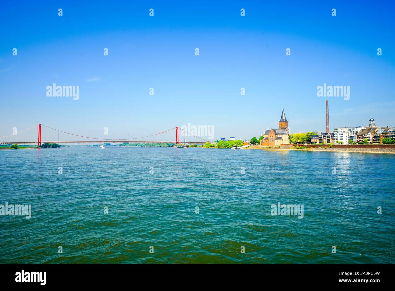 View of the Emmerich am Rhein bridge. Landscape by the river with the ...