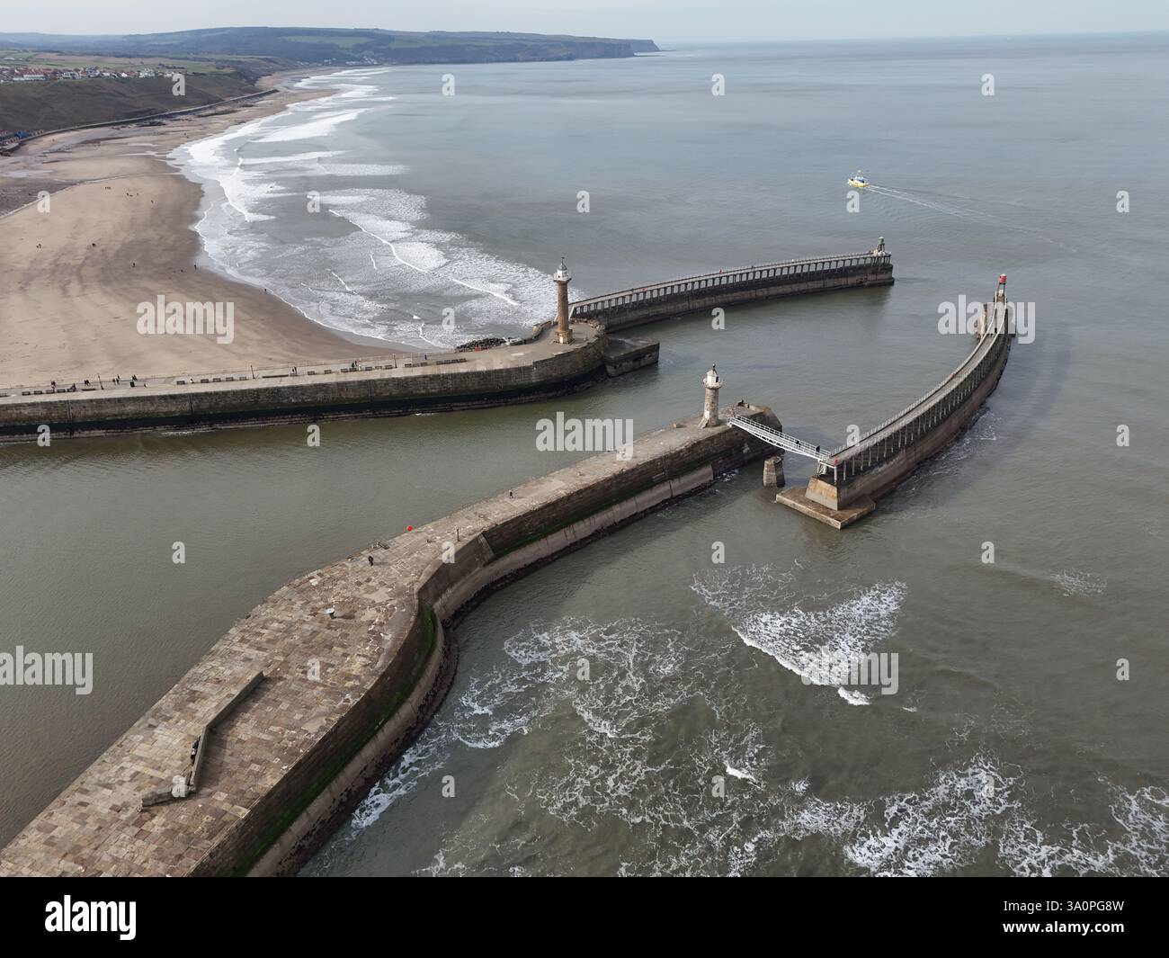 Aerial view of Whitby seaside town and harbour Stock Photo - Alamy