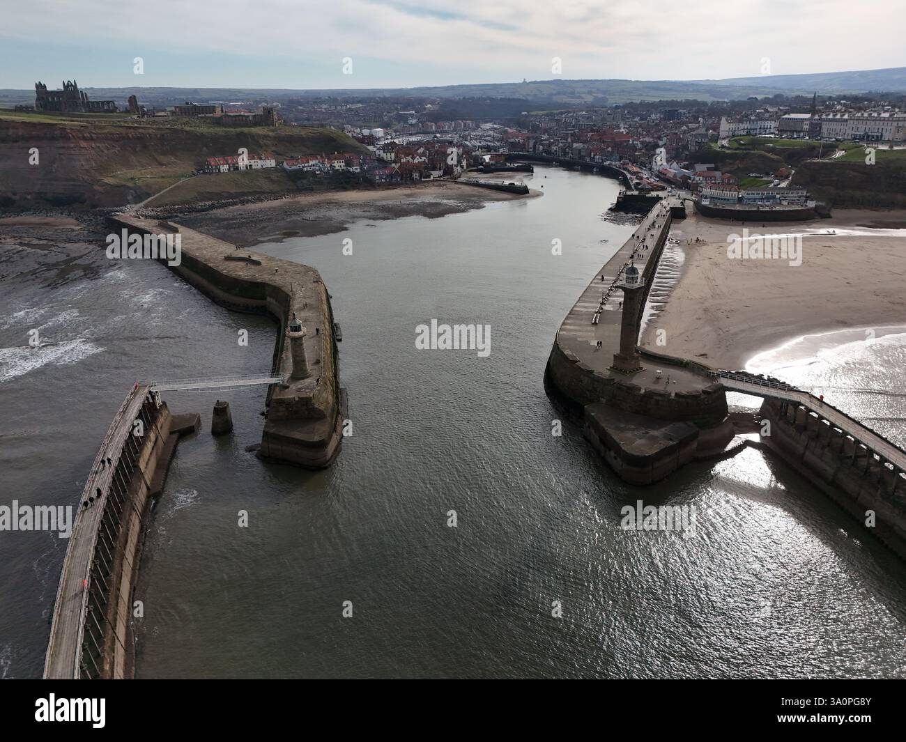Aerial view of Whitby seaside town and harbour Stock Photo - Alamy