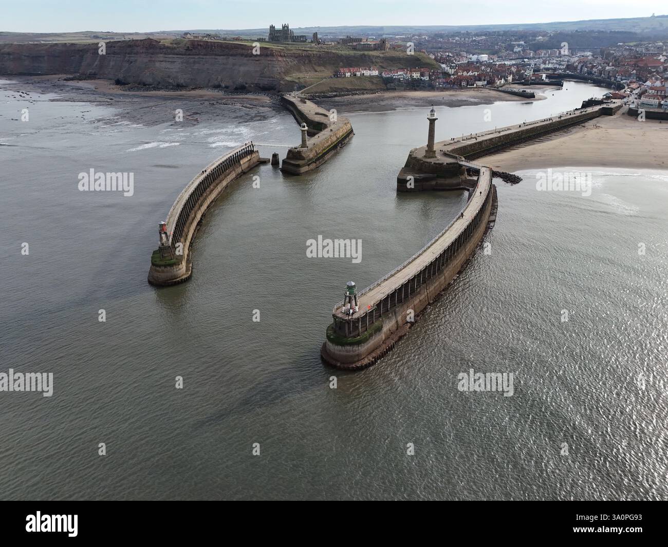 Aerial view of Whitby seaside town and harbour Stock Photo - Alamy