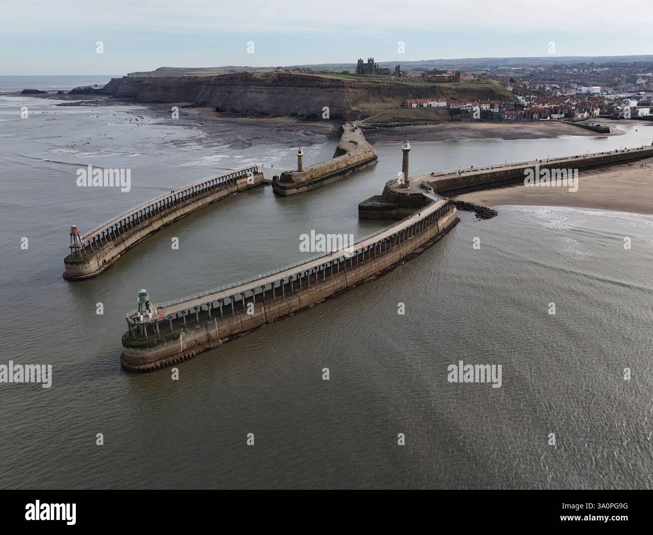 Aerial view of Whitby seaside town and harbour Stock Photo - Alamy