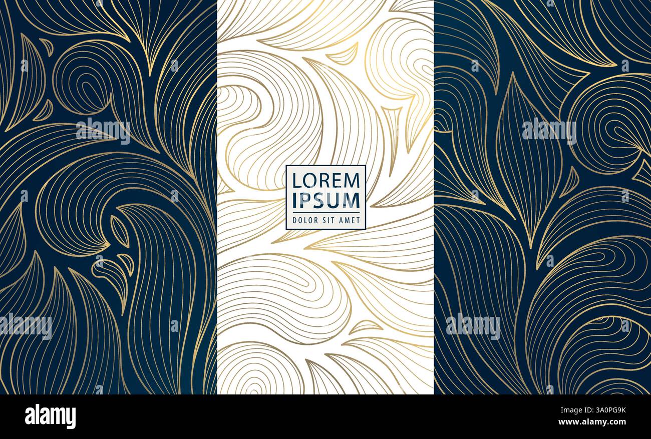Vector set of gold luxury art deco backgrounds, nature fancy ornate ...