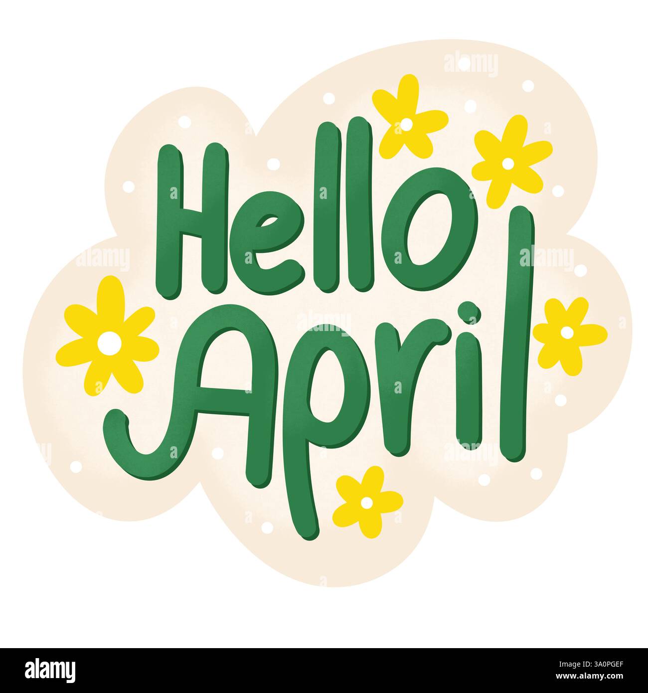 Cute hello april sticker illustration. Hand drawn monthe spring ...