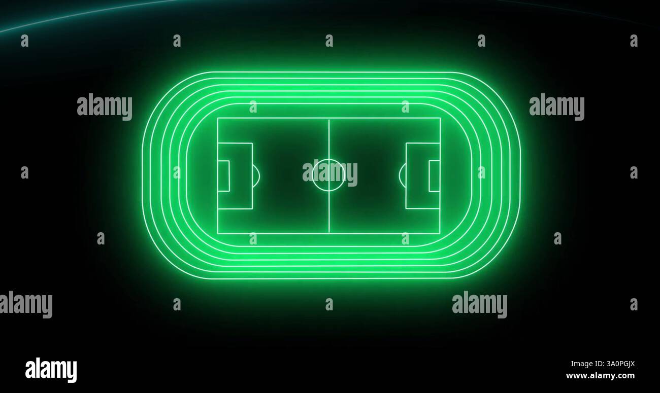 Image of neon glowing football pitch on black background Stock Photo ...