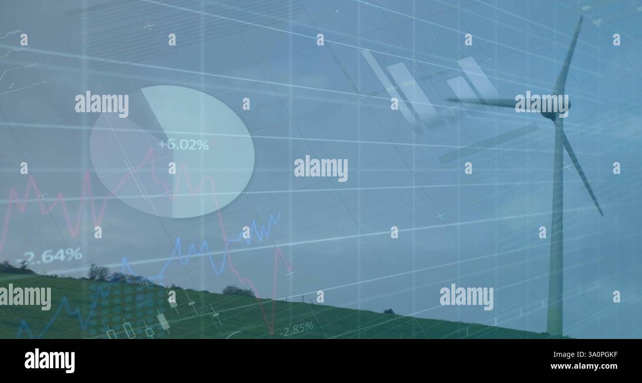 Image of financial data processing over wind turbine Stock Photo - Alamy