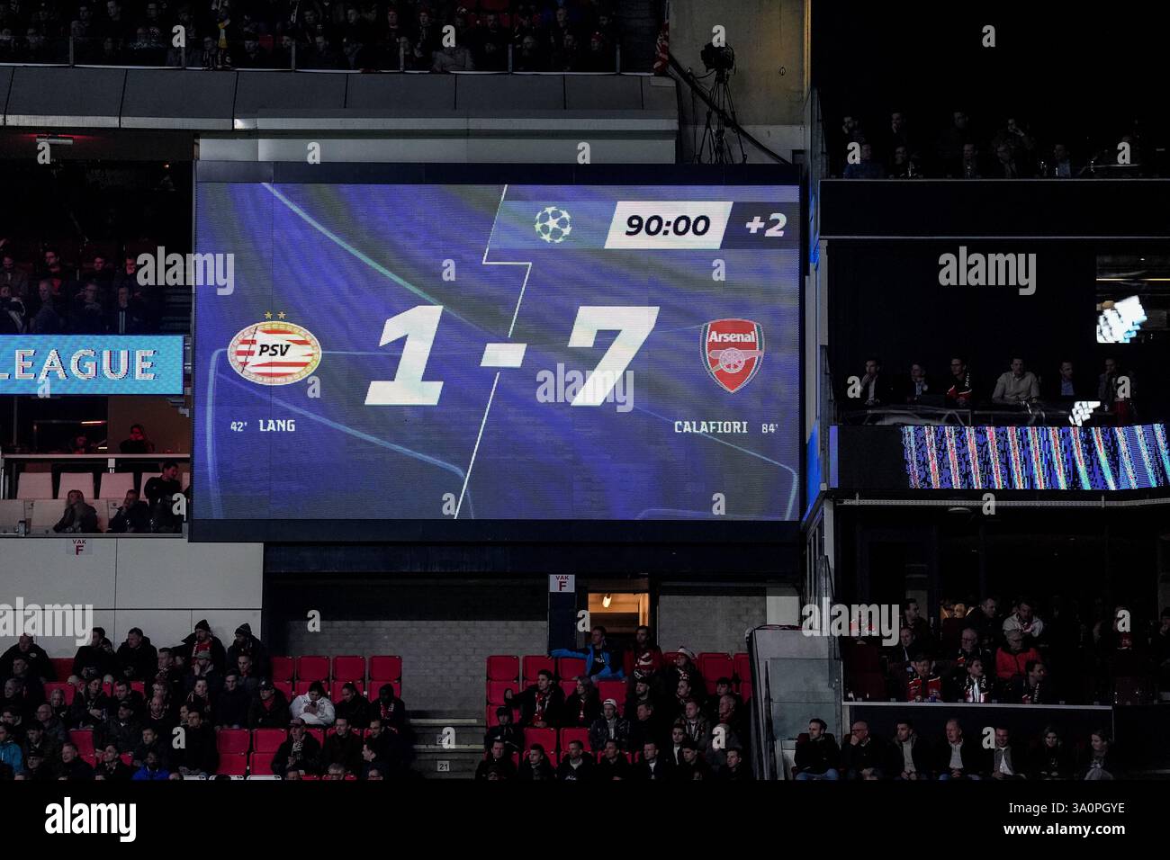 EINDHOVEN, NETHERLANDS - MARCH 4: The scoreboard shows the final score ...