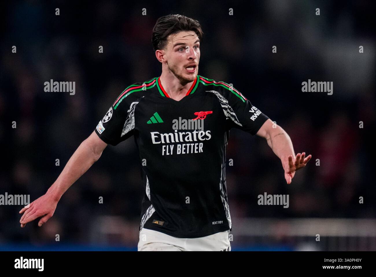 EINDHOVEN, NETHERLANDS - MARCH 4: Declan Rice of Arsenal gestures ...
