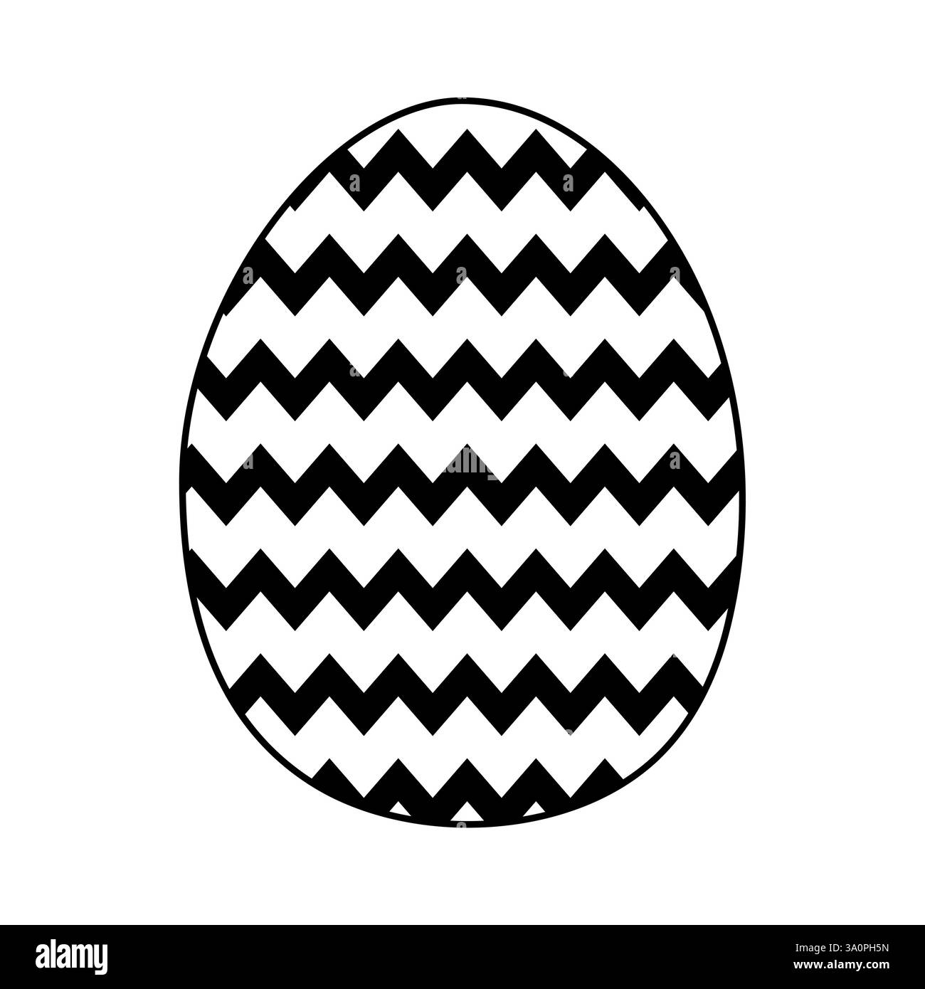 Decorative black and white zigzag pattern on an Easter egg in a minimalist style for crafts ...