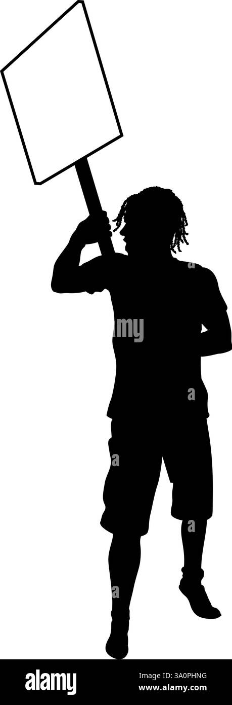 Protest Rally March Picket Sign Silhouette Person Stock Vector Image ...