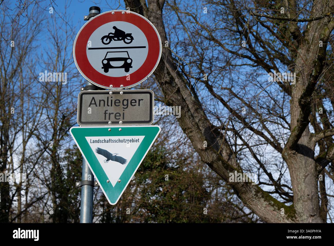 Traffic signs at a landscape conservation area Stock Photo - Alamy