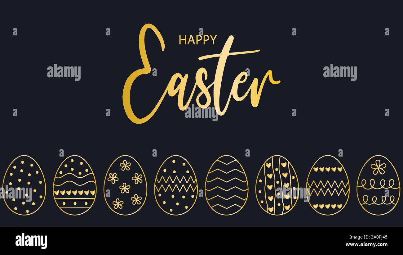 Happy Easter banner with golden eggs. Greeting template with ...