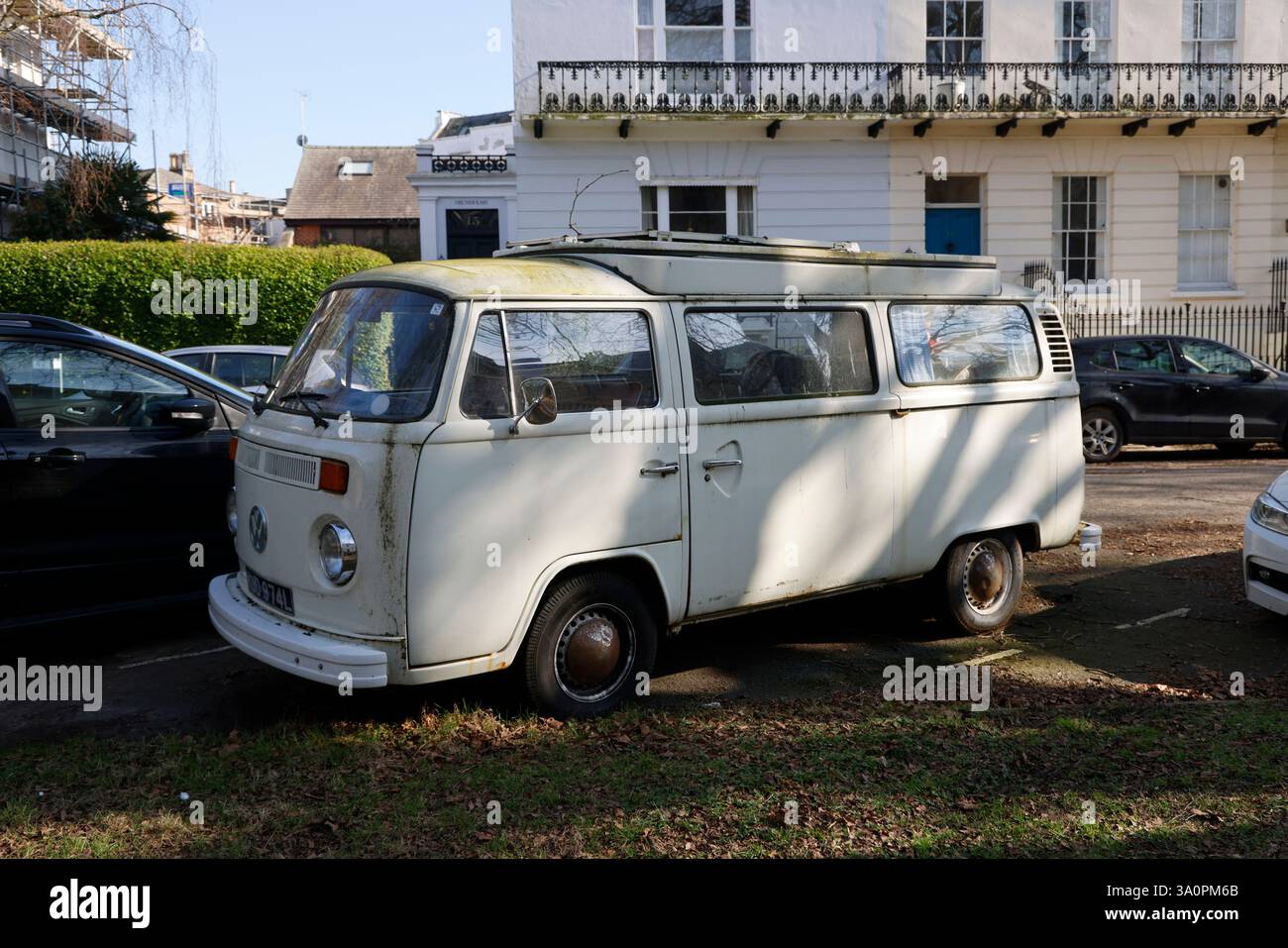 A parked VW camper van, in Pittville, Cheltenham, Gloucestershire ...