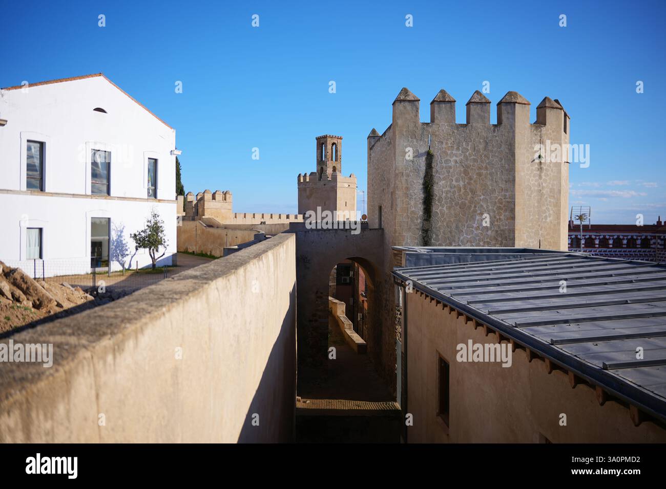 View of the historic Alcazaba fortress in Badajoz, Spain, featuring ...