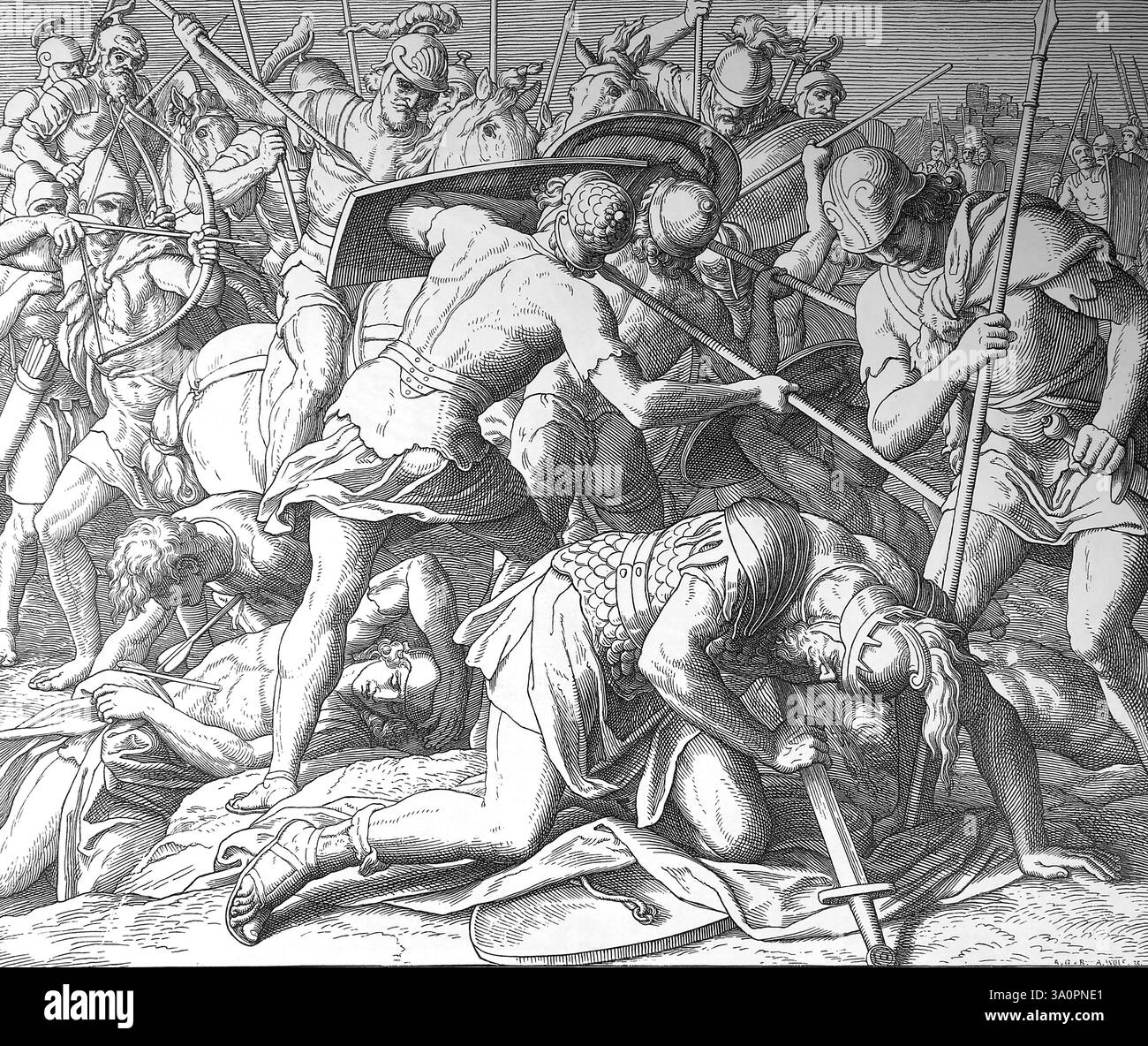 Bible. Death of Saul. 1st Book of Samuel. Illustration by J. Schnorr von Carolsfeld. "The ...