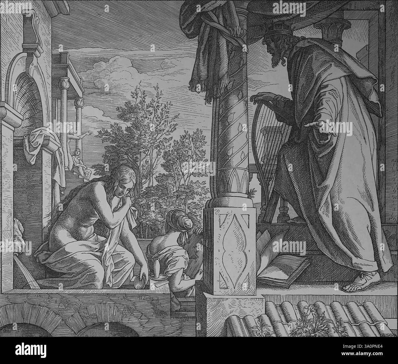 Old Testament. King David and Bathsheba at her bath. The 2nd Book of ...