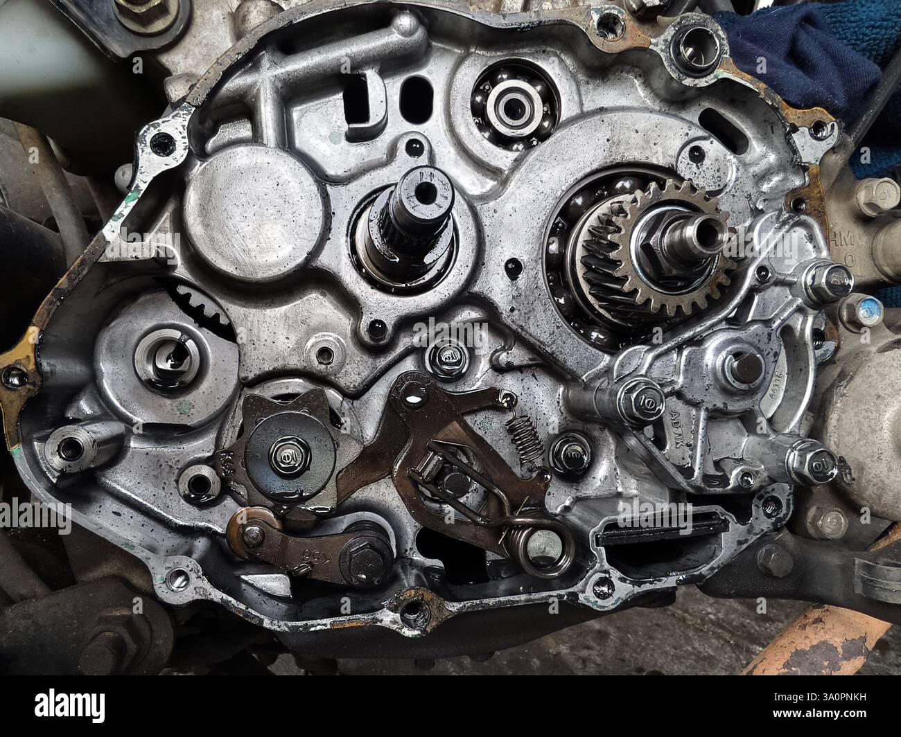 A motorcycle engine that highlights its intricate and complex ...