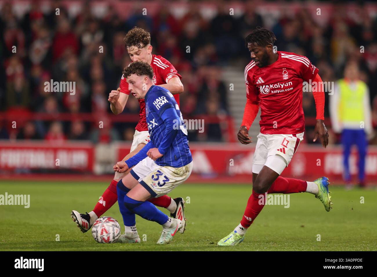 Nathan Broadhead of Ipswich Town in action with Ryan Yates and Ibrahim ...