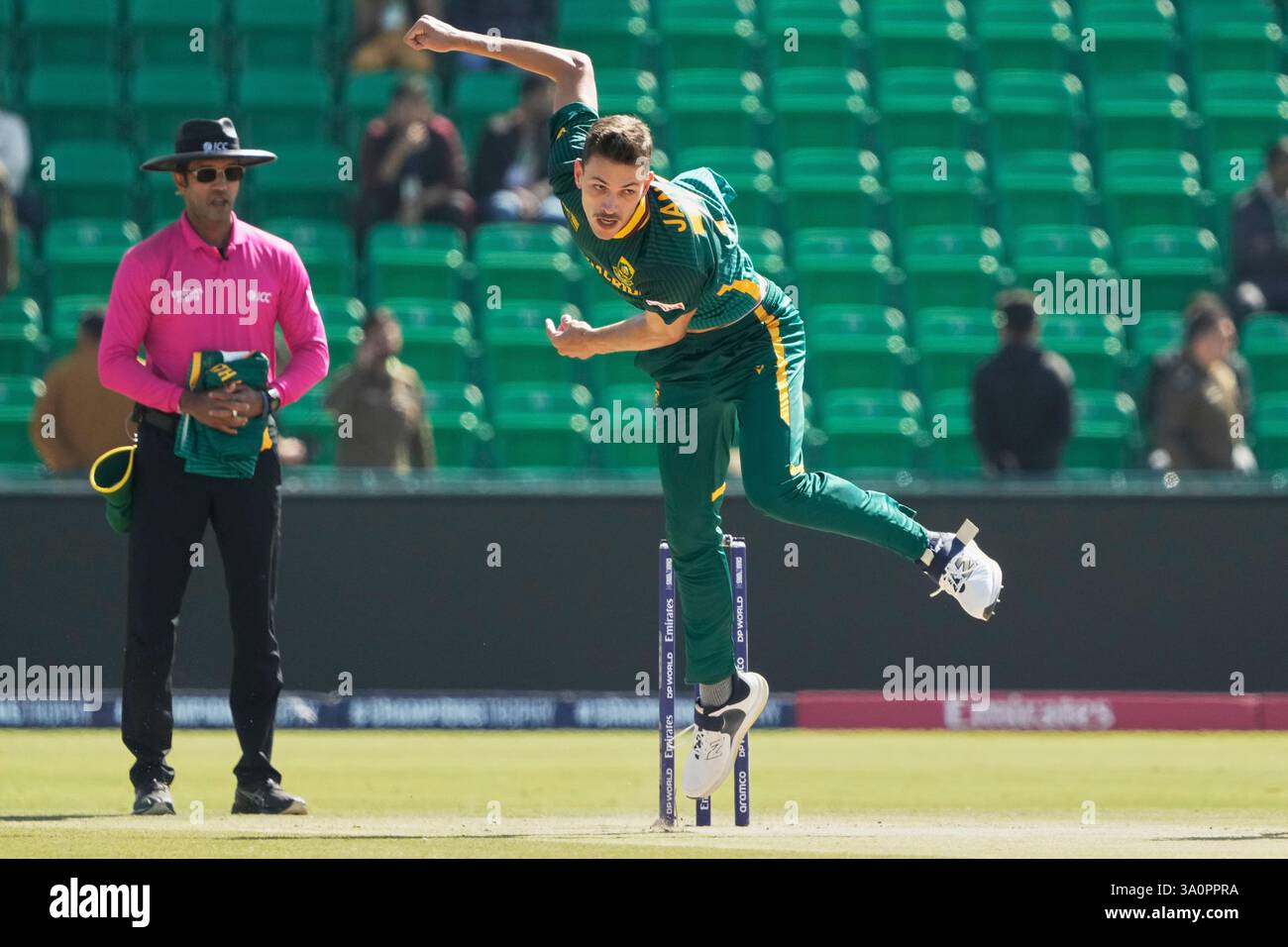 South Africa's Marco Jansen bowls a delivery during the ICC Champions ...