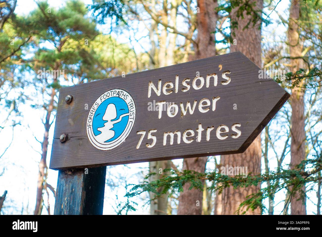Nelson's Tower sign in Forres, Scotland, dedicated to Admiral Lord ...
