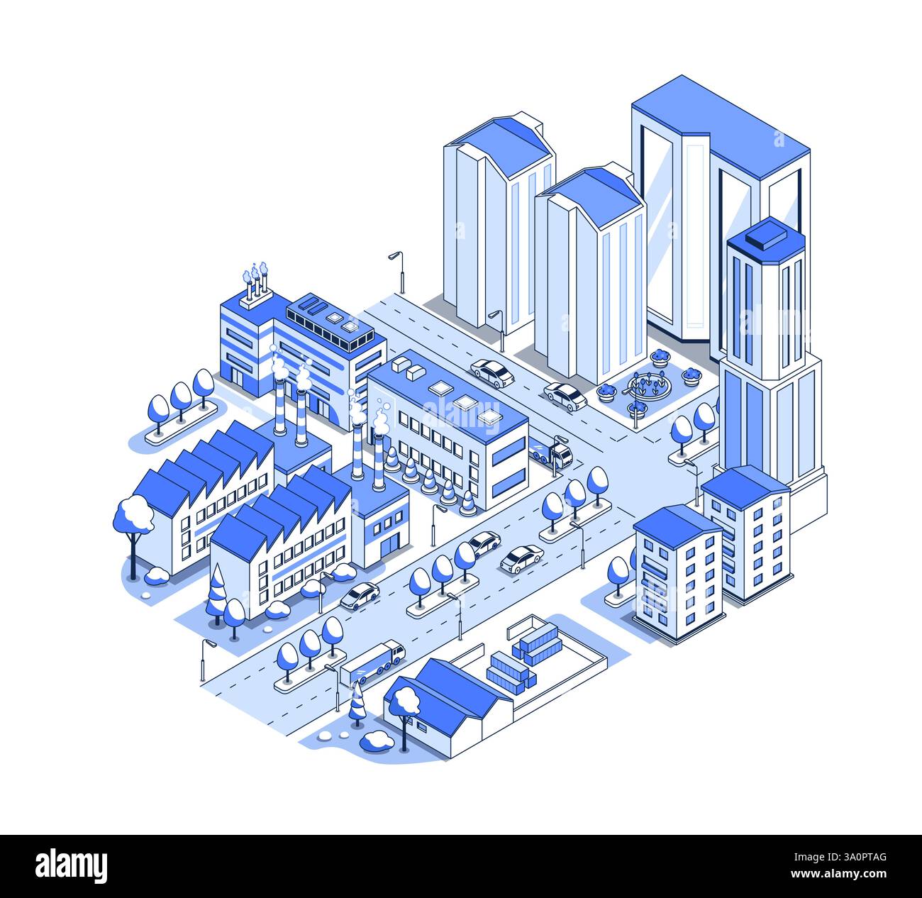 High-rise office buildings and factories - vector isometric ...