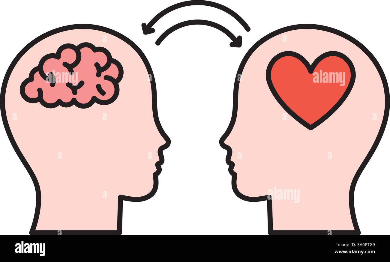 Heart Mind Emotional Connection Between Two Brains Illustration Stock ...