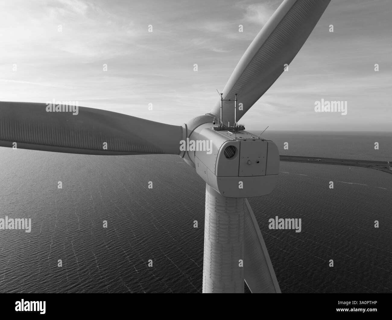 Offshore wind turbines, close up view, winds and generate vast amounts ...