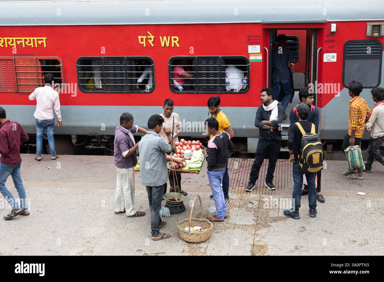 Varanasi, India 8-15-2022: Busy train station with second class coaches ...