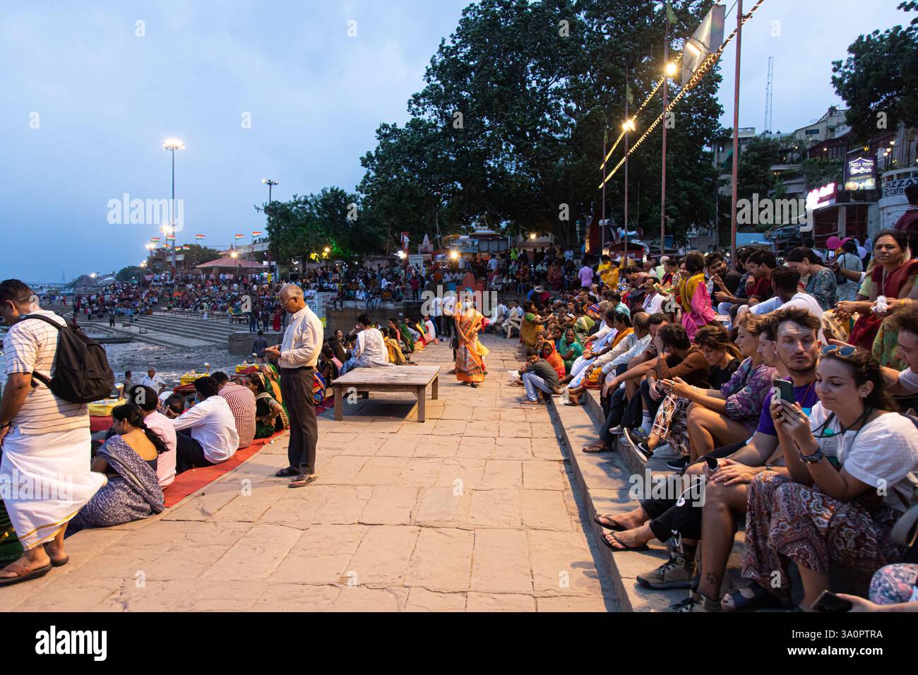 Varanasi, Uttar Pradesh, India - 8-10-2022: night Ganga Aarti ceremony ...