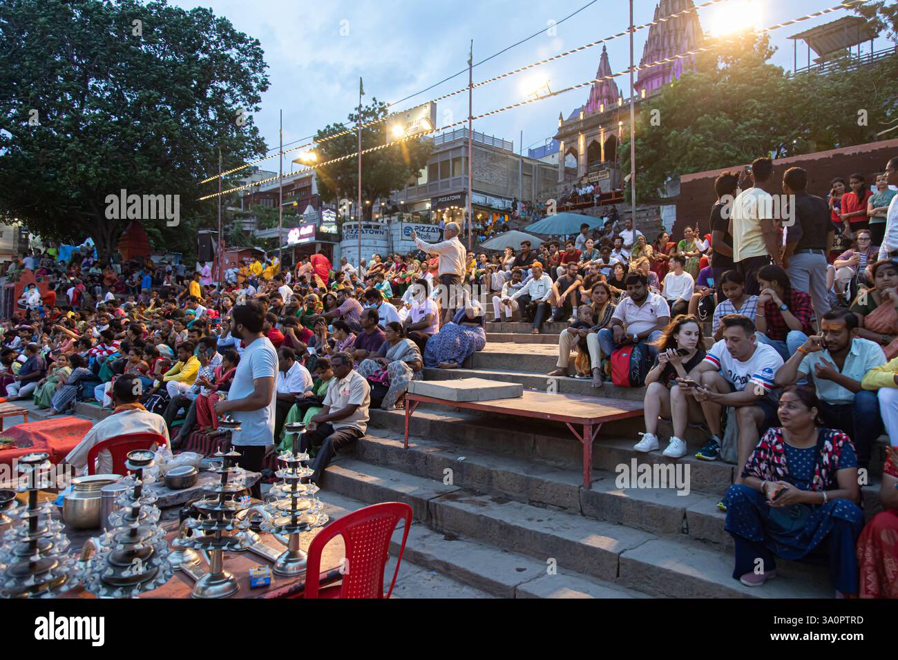 Varanasi, Uttar Pradesh, India - 8-10-2022: night Ganga Aarti ceremony ...