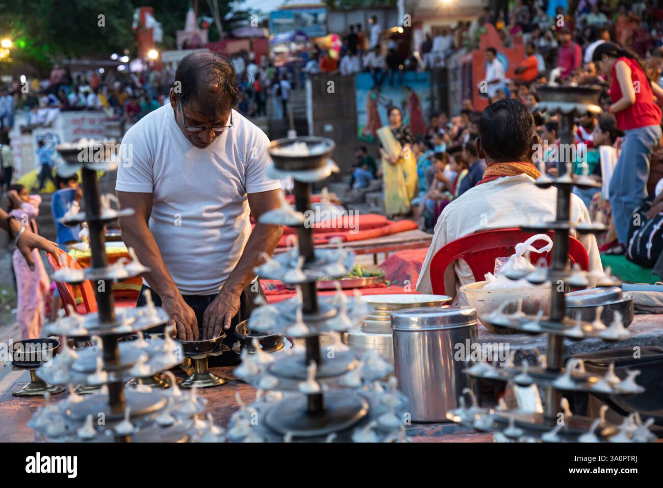 Varanasi, Uttar Pradesh, India - 8-10-2022: night Ganga Aarti ceremony ...