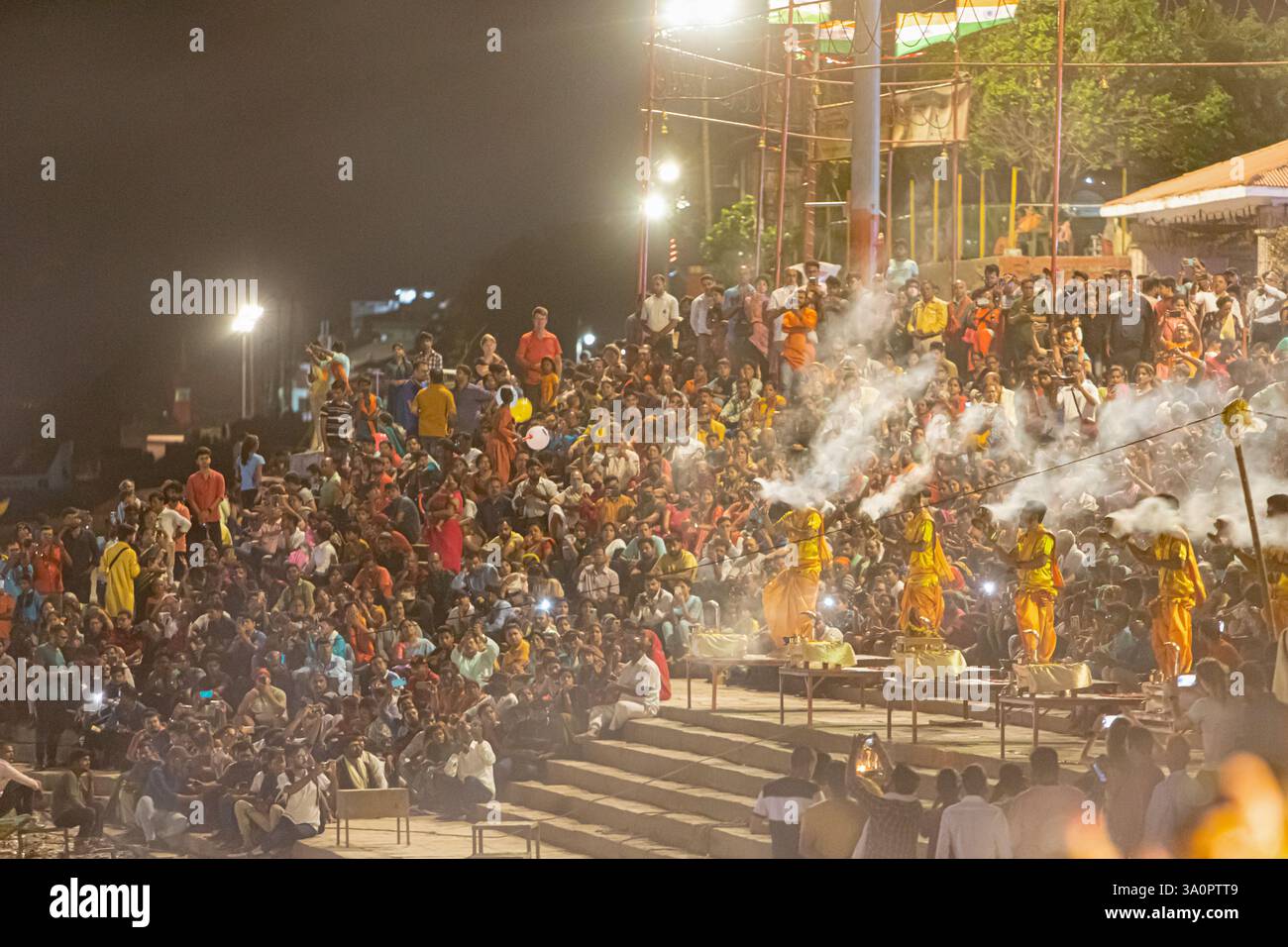 Varanasi, Uttar Pradesh, India - 8-10-2022: night Ganga Aarti ceremony ...