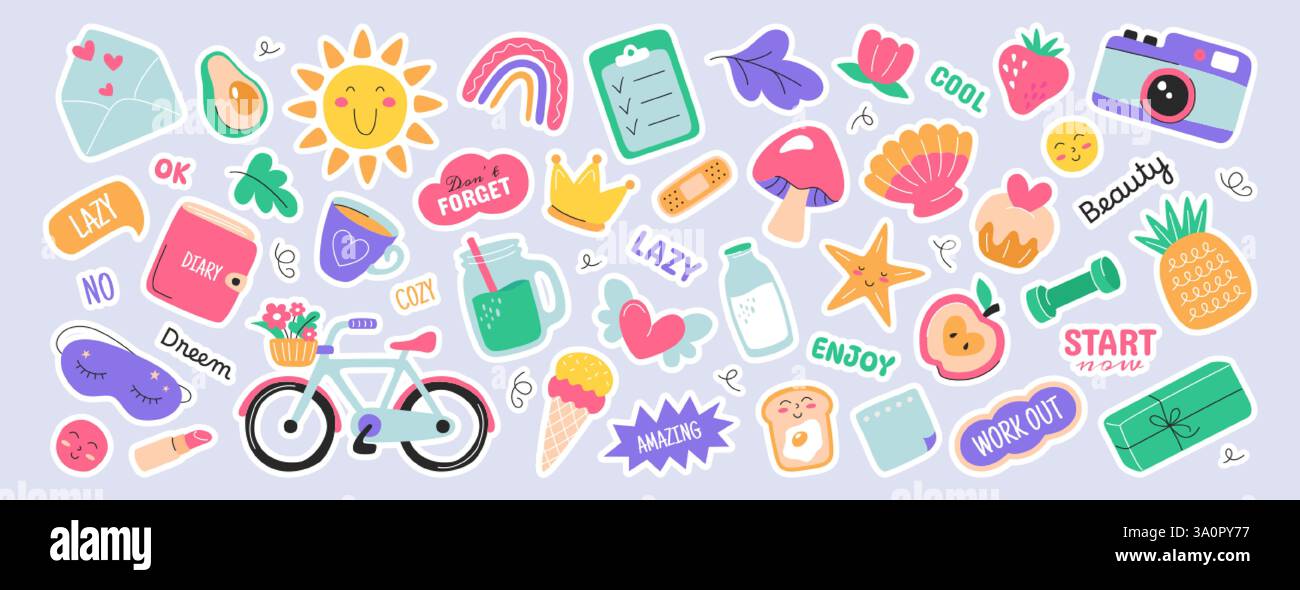 Cute diary journal stickers. Trendy daily planner labels, scrapbook ...