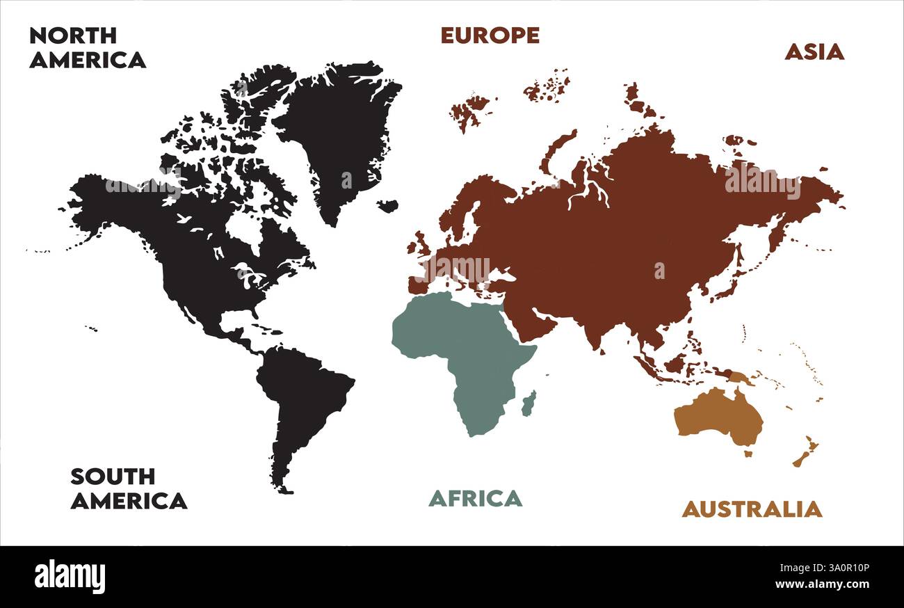 New modern world map, with containment name, modern world map graphic ...