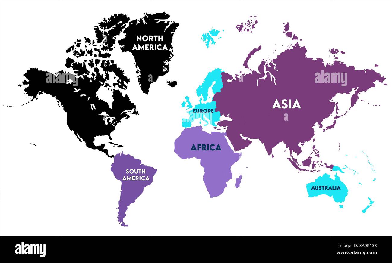 New modern world map, with containment name, modern world map graphic ...
