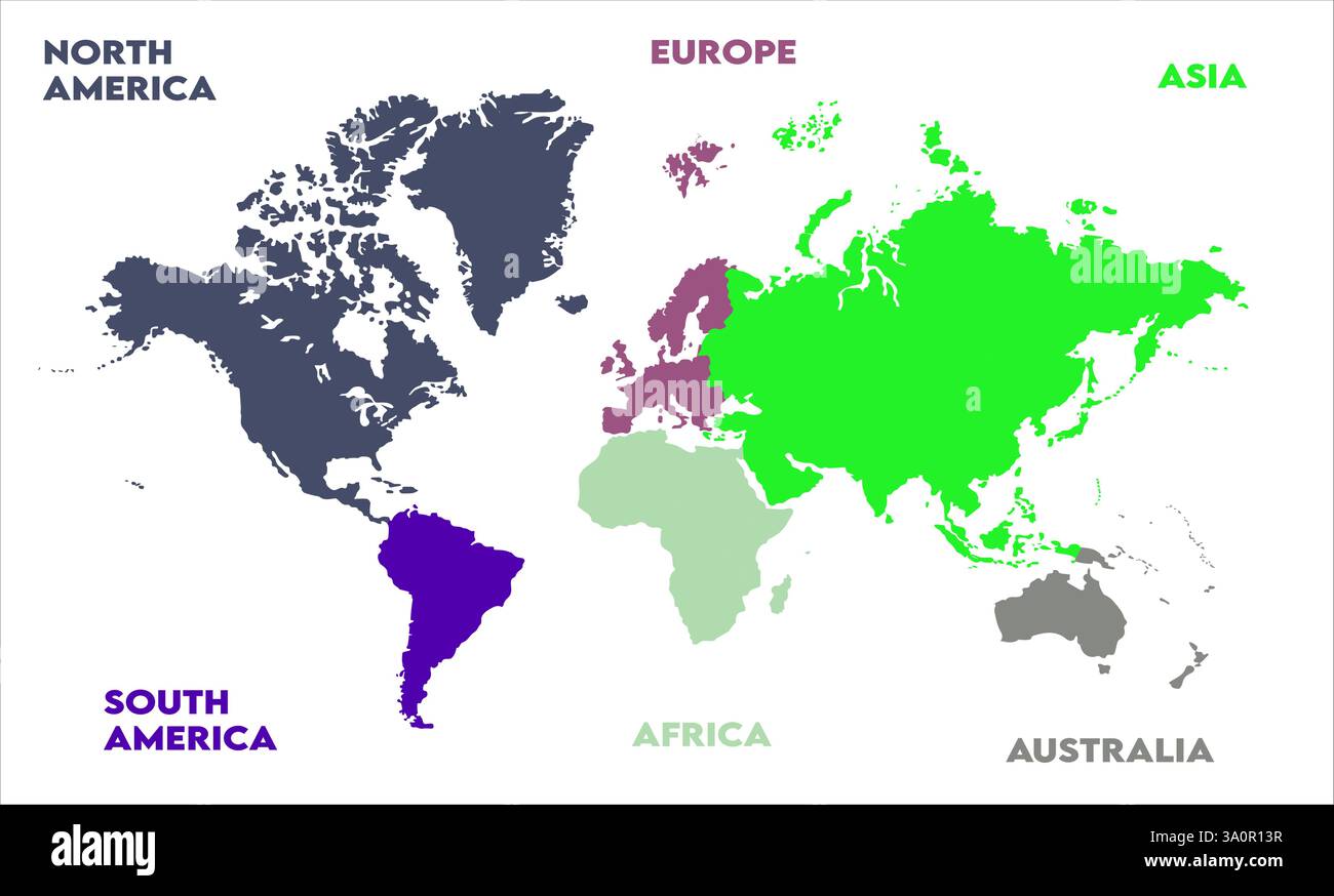 New modern world map, with containment name, modern world map graphic ...