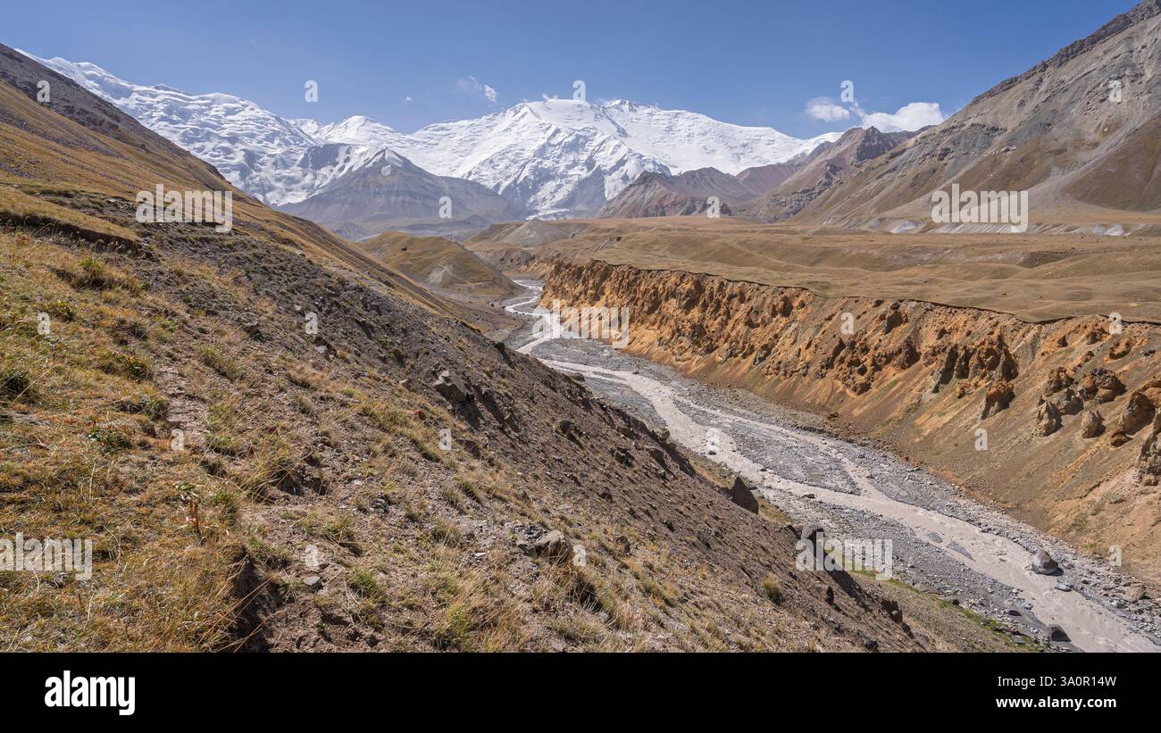 High altitude summer landscape view of Lenin Peak aka Ibn Sina peak in ...