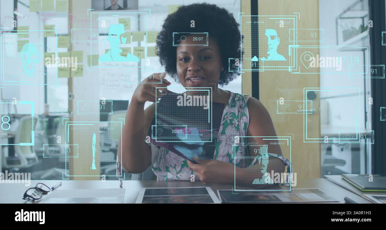 Image of data processing with portraits over african american ...