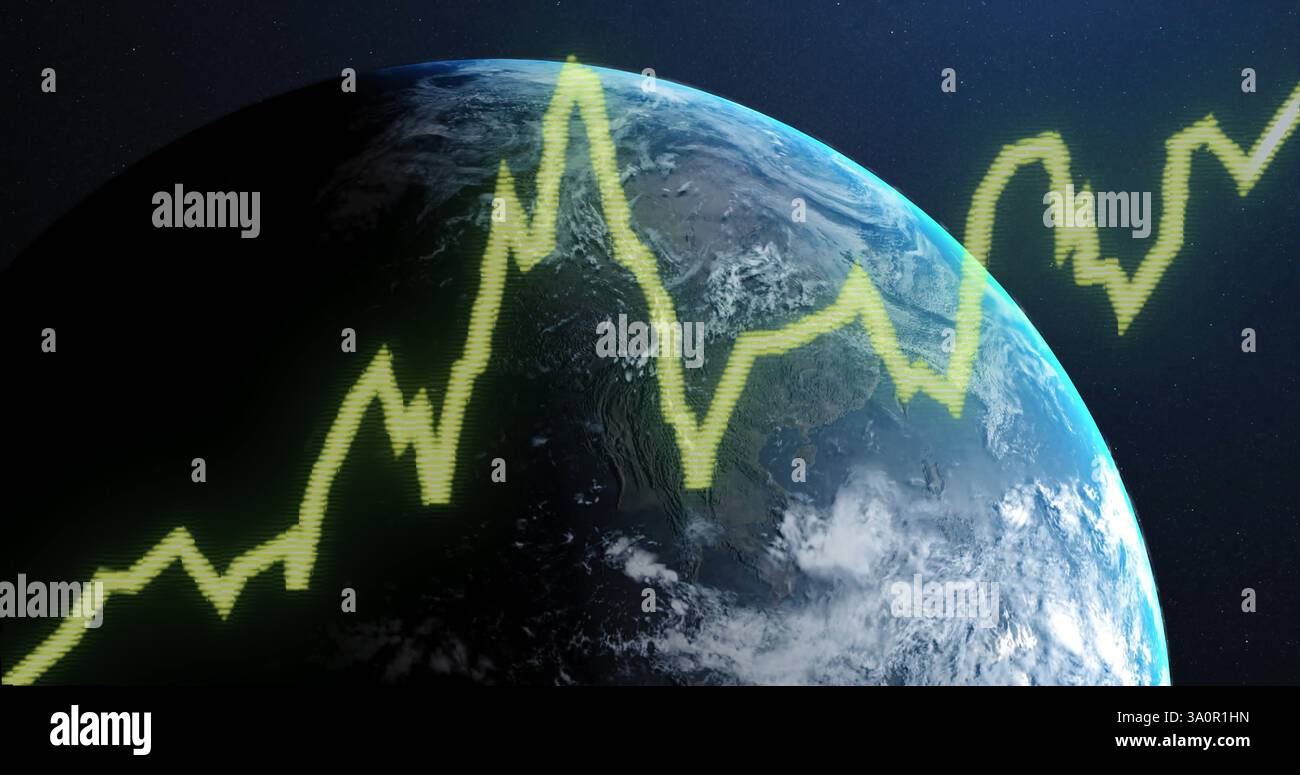 Image of diagram over spinning globe Stock Photo - Alamy