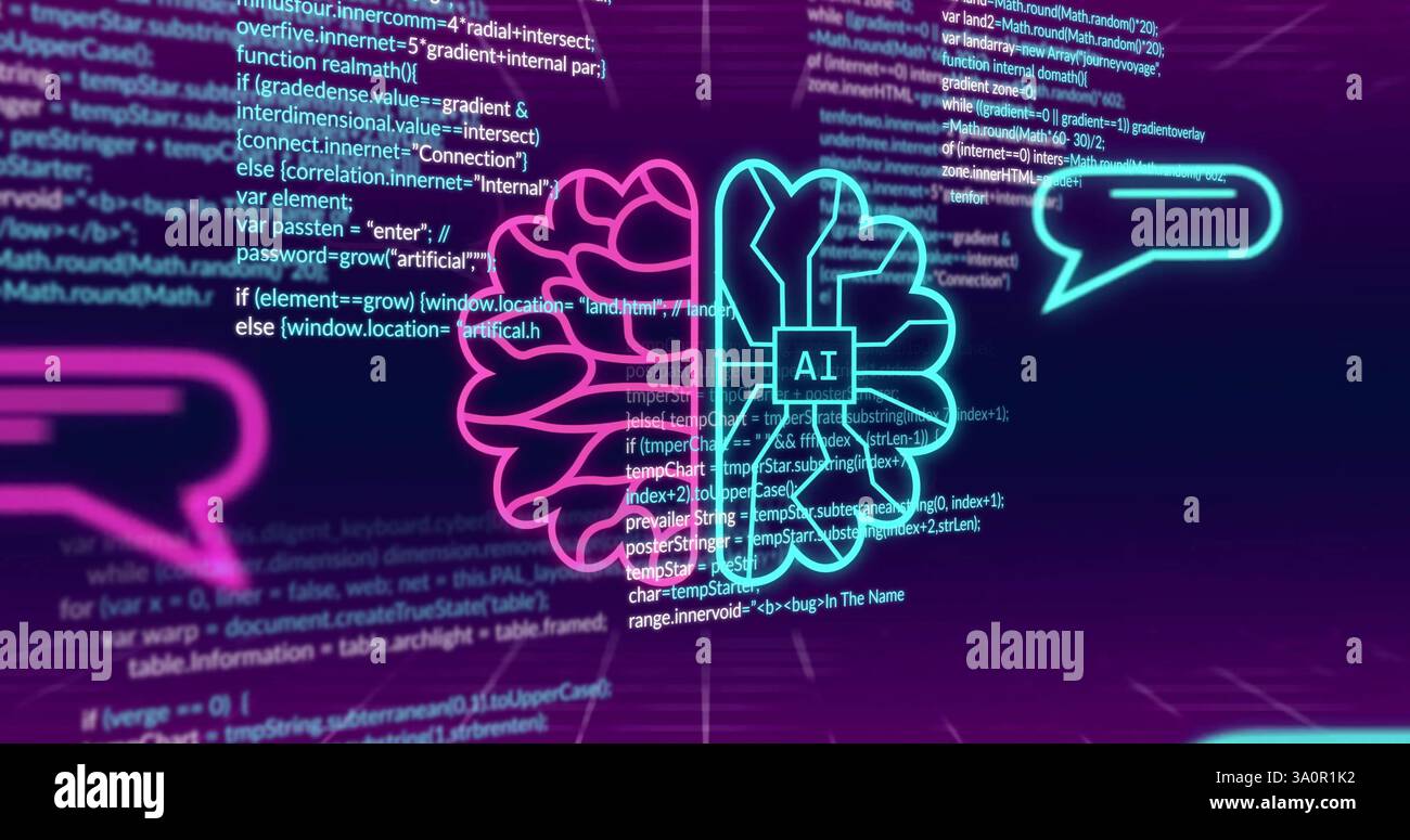 Image of data processing over brain with ai chat Stock Photo - Alamy