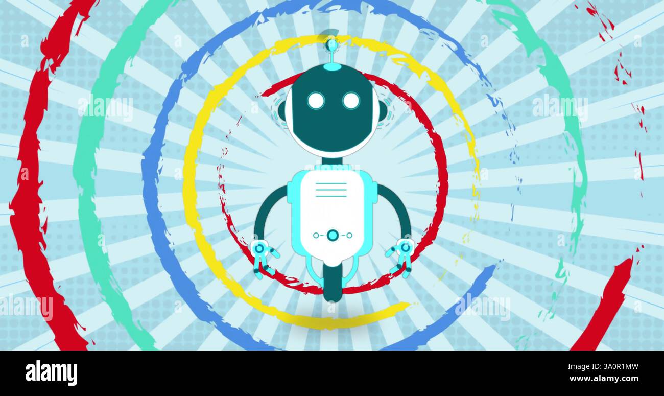 Image of robot icon over colourful circles Stock Photo - Alamy