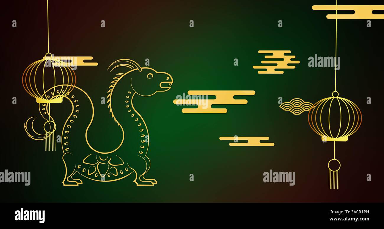 Image of chinese traditional symbols on black background Stock Photo ...