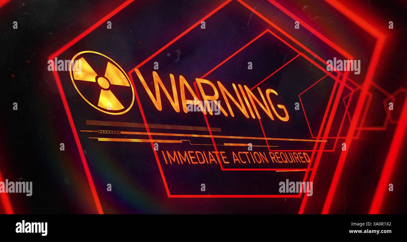 Image of warning text and data processing over neon tunnel Stock Photo - Alamy