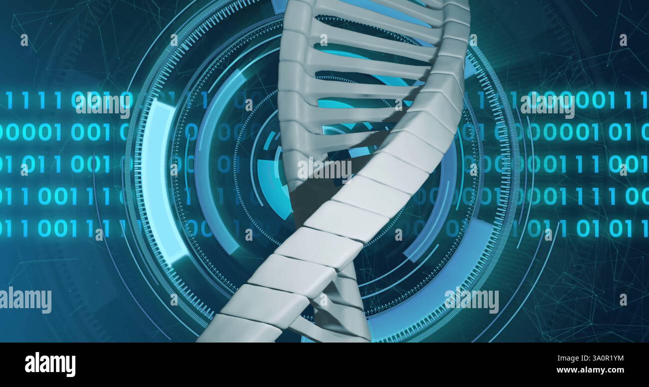 Image of dna strand over scope scanning and data processing Stock Photo ...